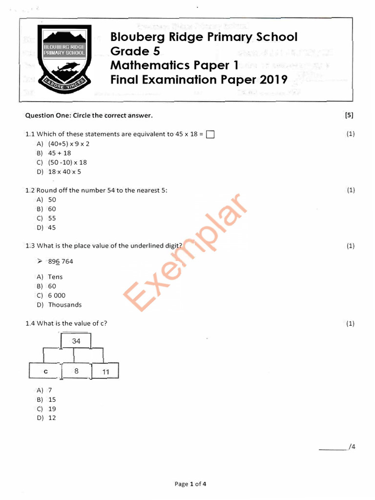 Grade-5-Mathematics-Paper-1-Final-Examination-2019-1 | PDF
