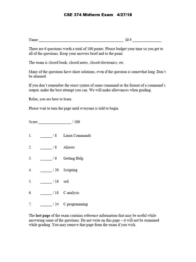 CSE 374 Midterm Exam | PDF | String (Computer Science) | Teaching ...