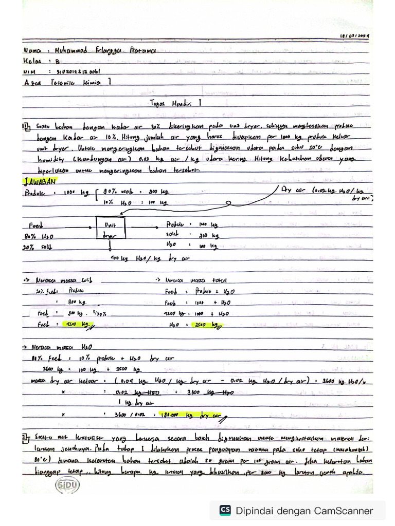 Muhammad Erlangga Pratama - 21030123130061 - Latihan 1 Neraca Massa | PDF
