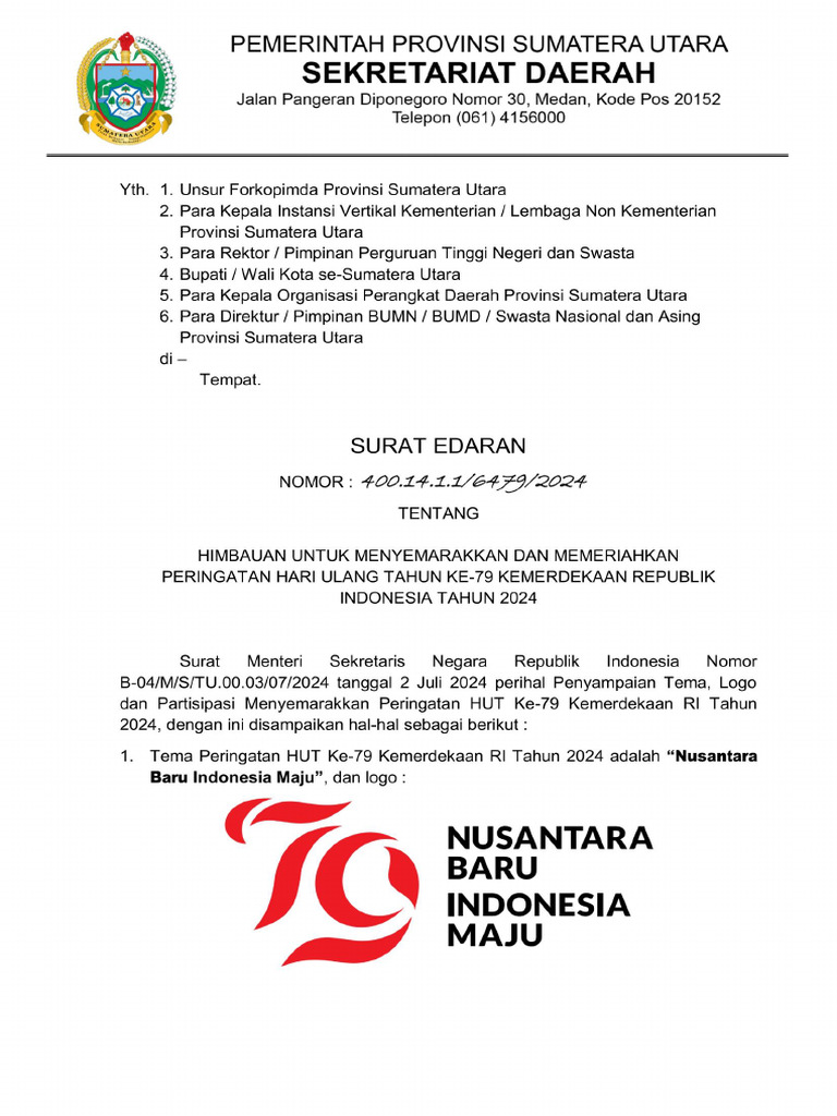 Surat Edaran Tema & Logo HUT RI 2024 | PDF