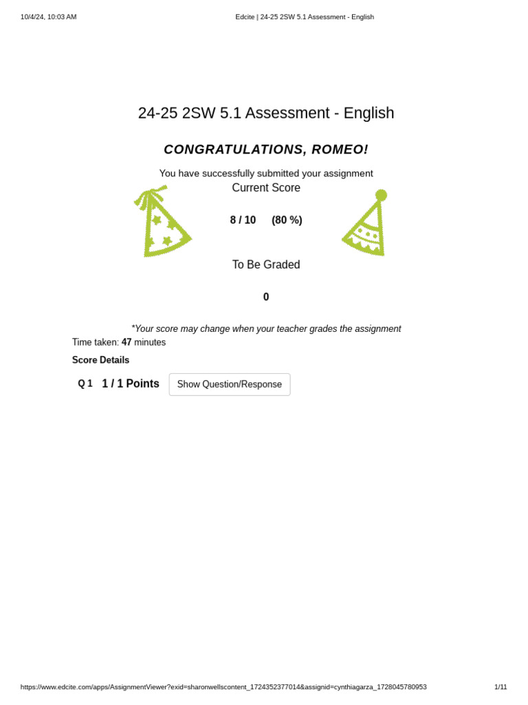 Edcite - 24-25 2SW 5.1 Assessment - English | PDF