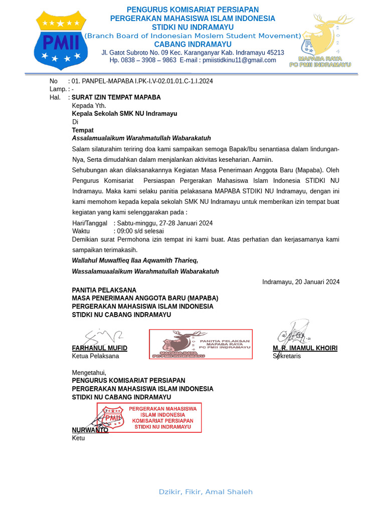 SuraT Ijin Tempat MAPABA STIDKI NU 2024 | PDF