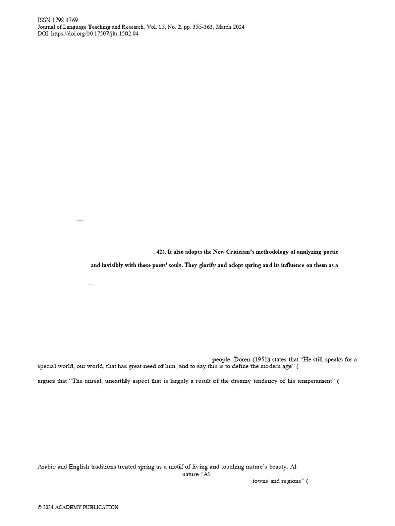 Spring in English and Arabic Poetry Analysis | PDF | Romanticism | Poetry