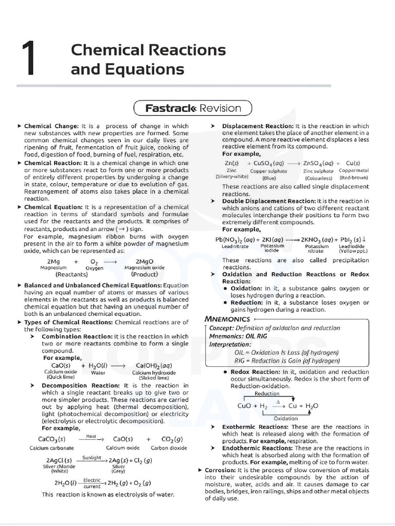 Chemical Reaction Fast Track Revision | PDF