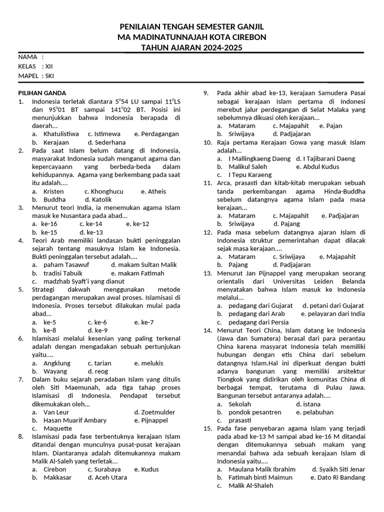 Soal PTS KELAS XII Ganjil | PDF | Indonesia | Java