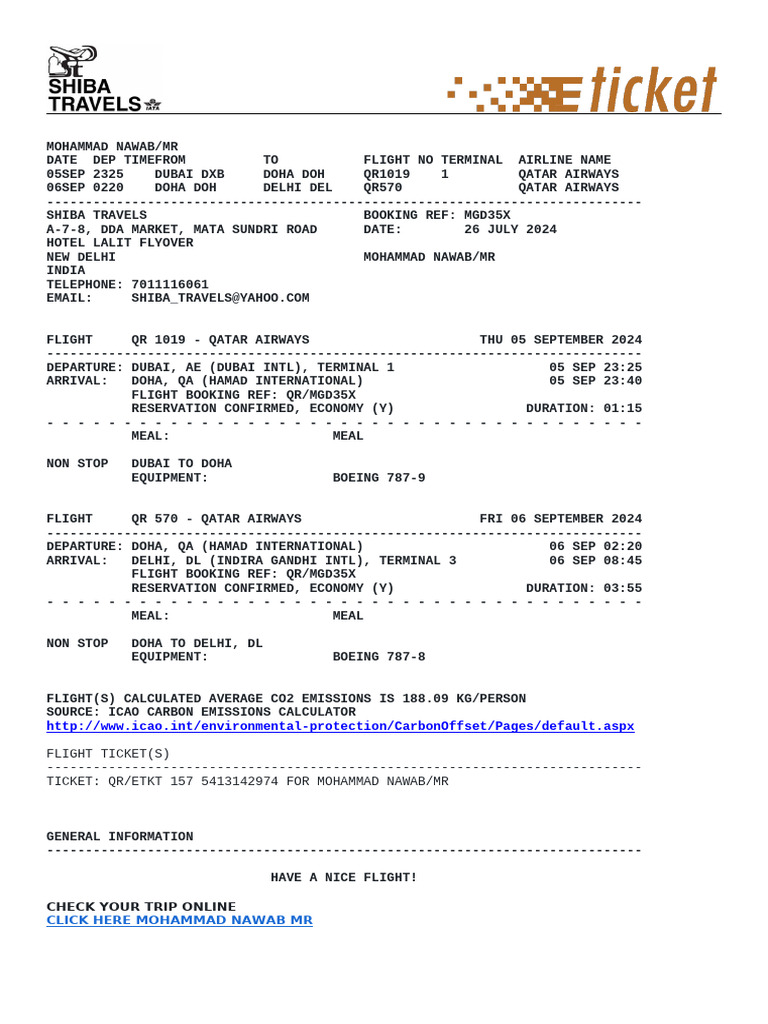 E-Ticket Format | PDF