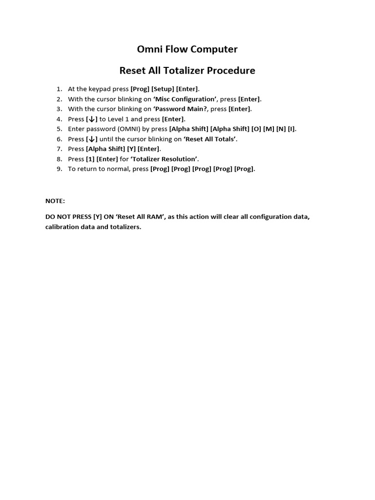 Omni Flow Computer Totalizer Reset Guide | PDF