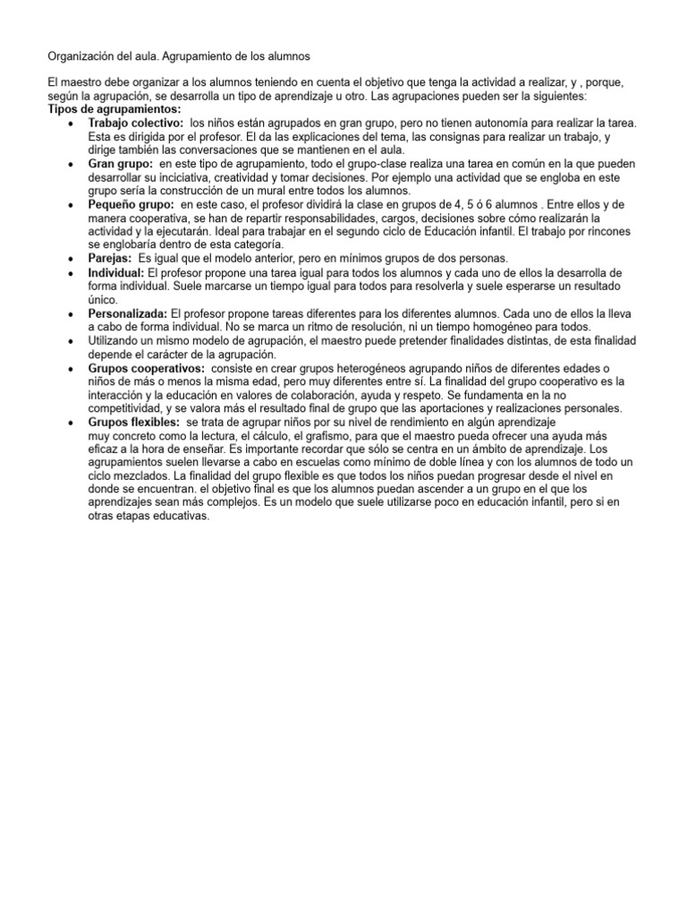 La Organización en El Aula | PDF
