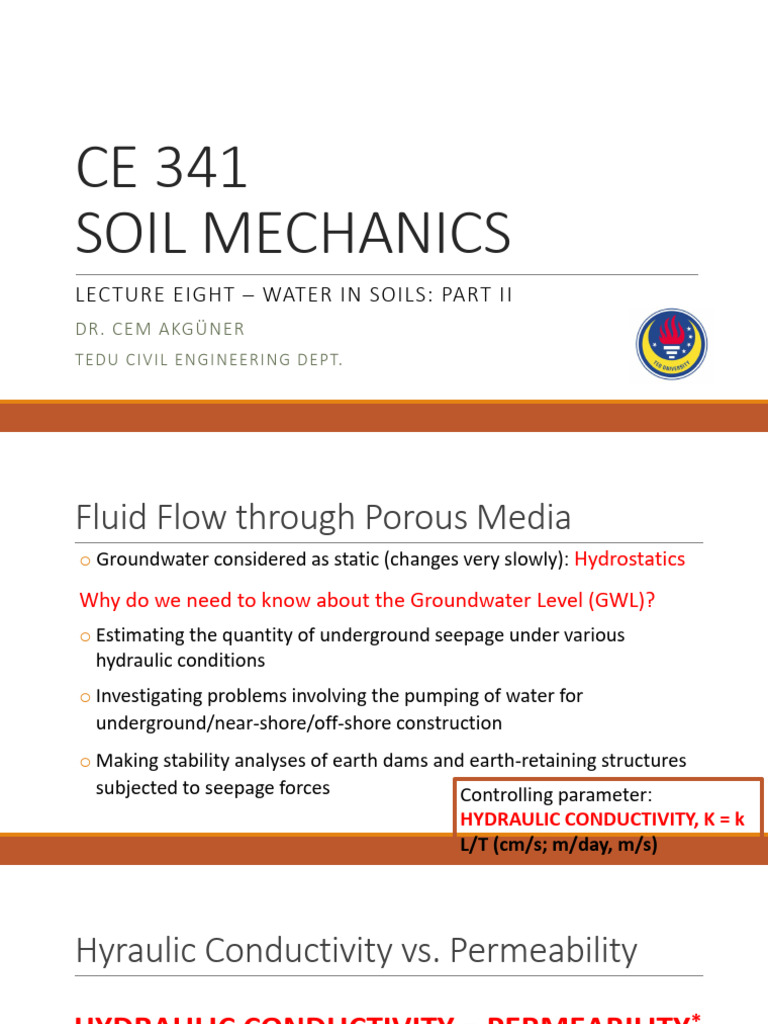 CE341 - Lecture 07 - Fluid Flow 1D-2D | PDF