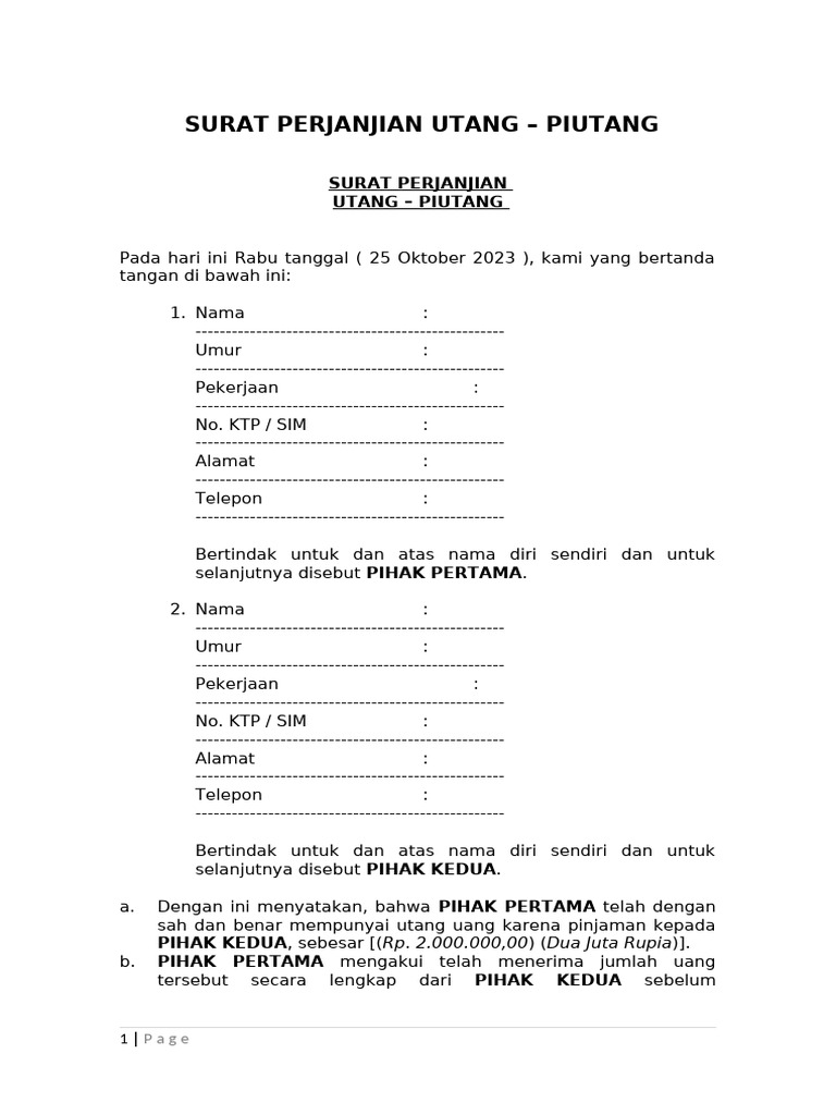 Surat Perjanjian Utang-1 | PDF