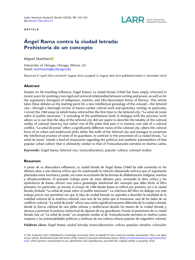 angel-rama-contra-la-ciudad-letrada-prehistoria-de-un-concepto | PDF