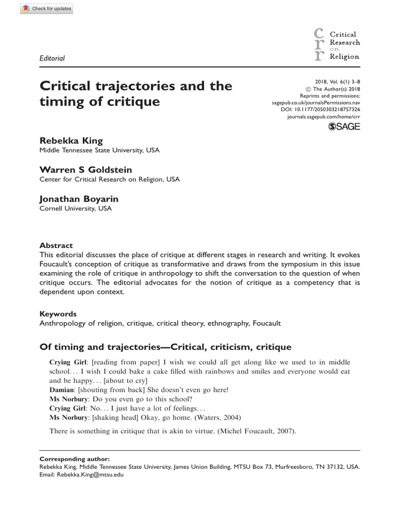 CRR 2018 CriticalTrajectoriesAndTheTimingOfCritique | PDF