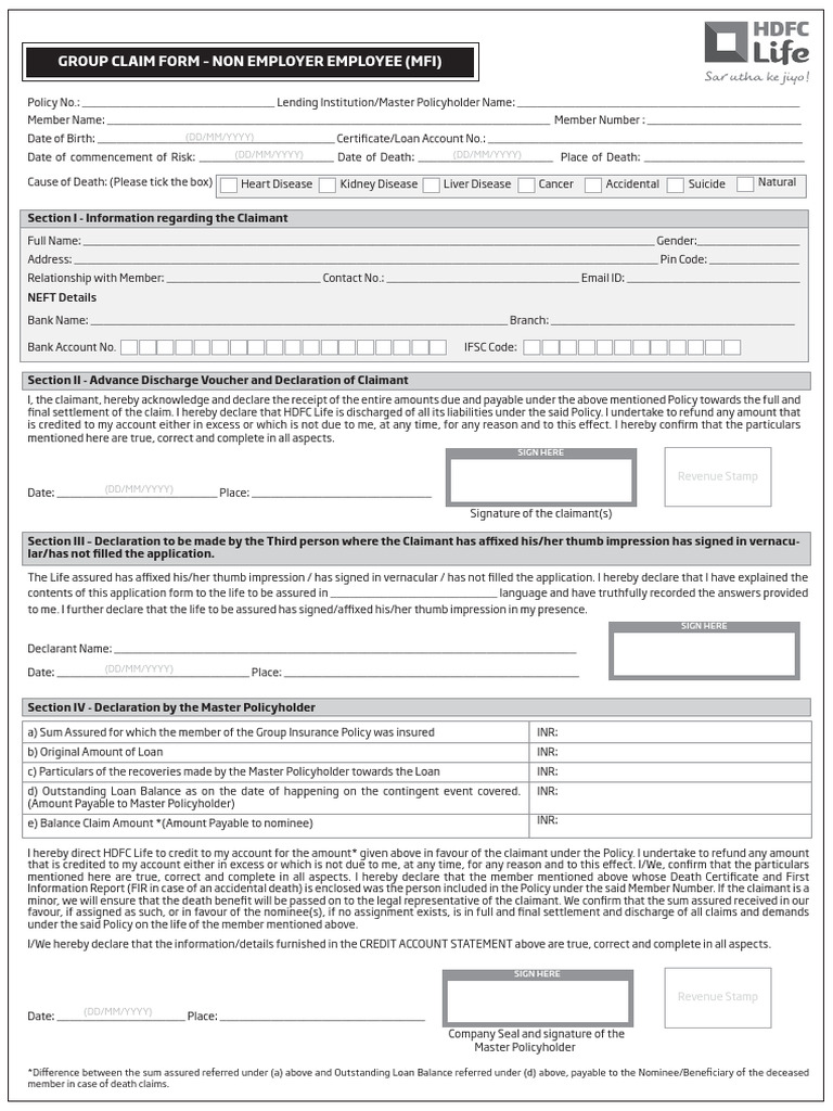 Group Claim Form Non Employer Employee (Mfi) | PDF