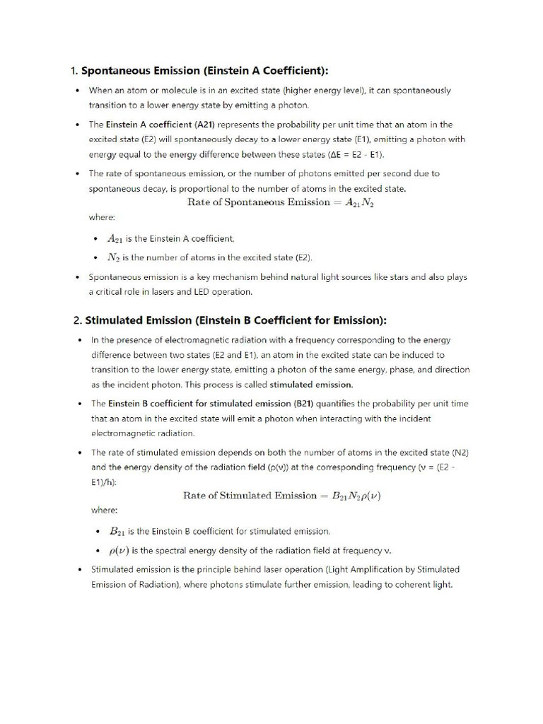 Einstein's AB Coefficients | PDF