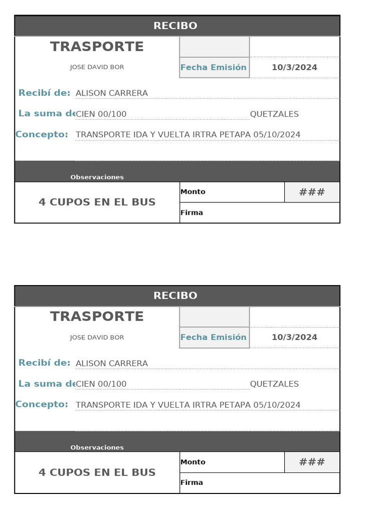Formato de Recibo Corriente | PDF