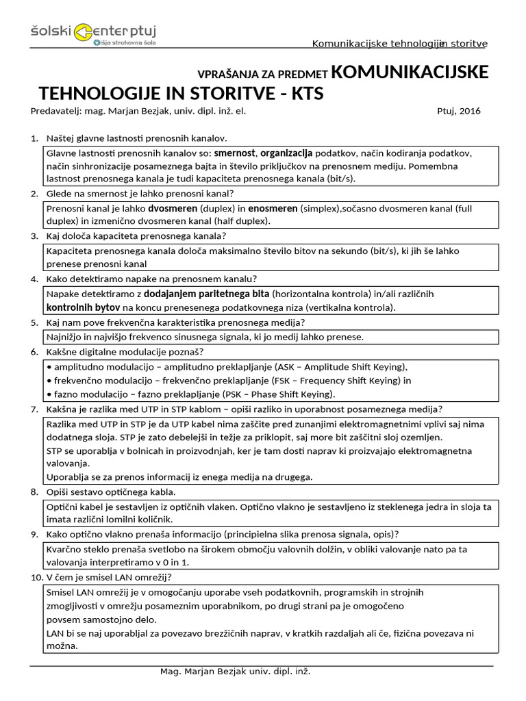 2016 - 10 - KTS - Odgvori - 1.kol. 2 | PDF