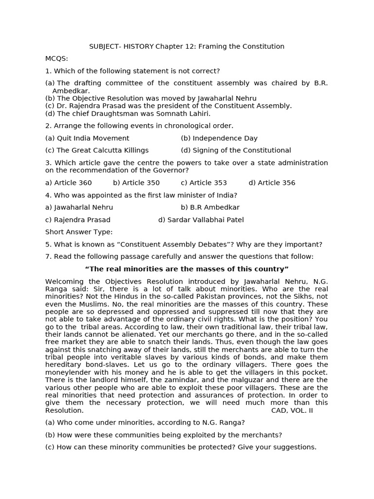 12 - WS - Framing The Constitution - II | PDF