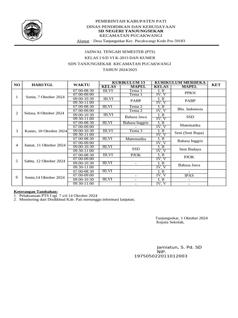Jadwal PTS 1 2024 | PDF