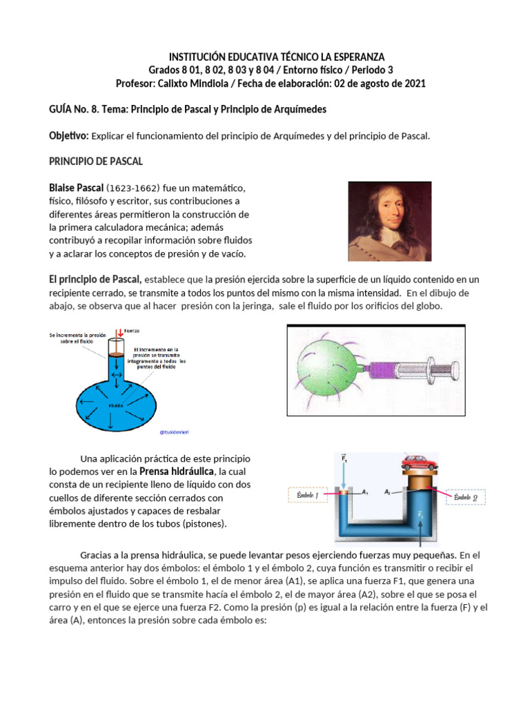 832 Guia 8 - Principios de Pascal y Arquimedes | PDF