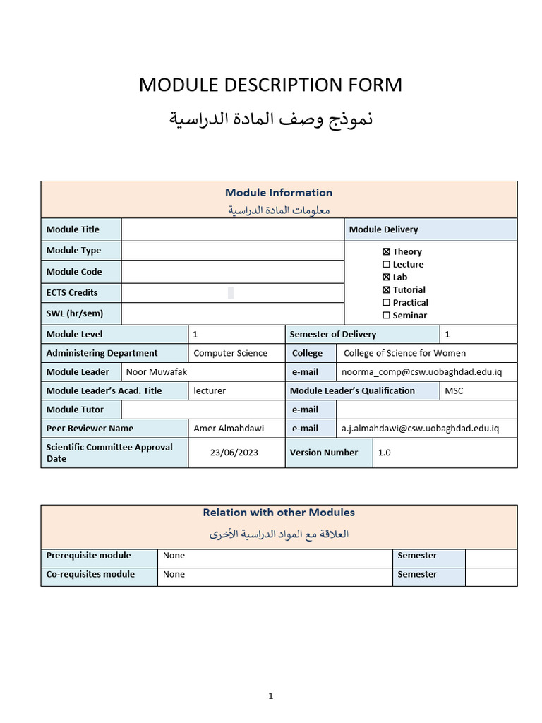 Module Description Form: Programming Fundamental I | PDF
