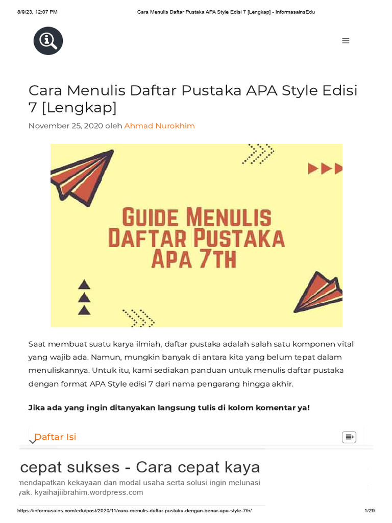 Cara Menulis Daftar Pustaka Apa Style Edisi 7 [Lengkap] – IFTFXB