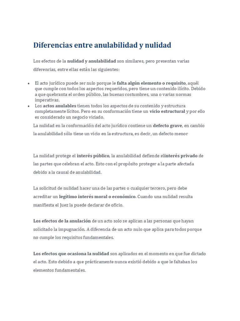 Diferencias Entre Anulabilidad y Nulidad | PDF