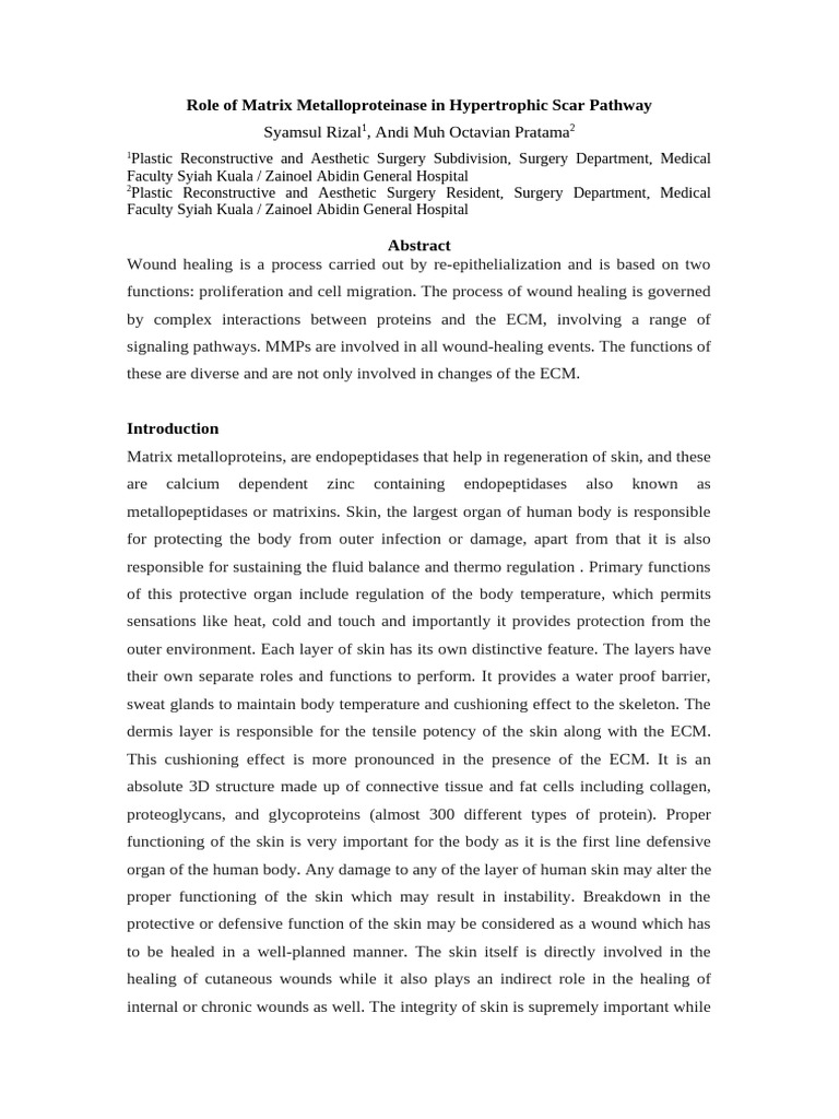 Role of Matrix Metalloproteinase in Hypertrophic S | PDF