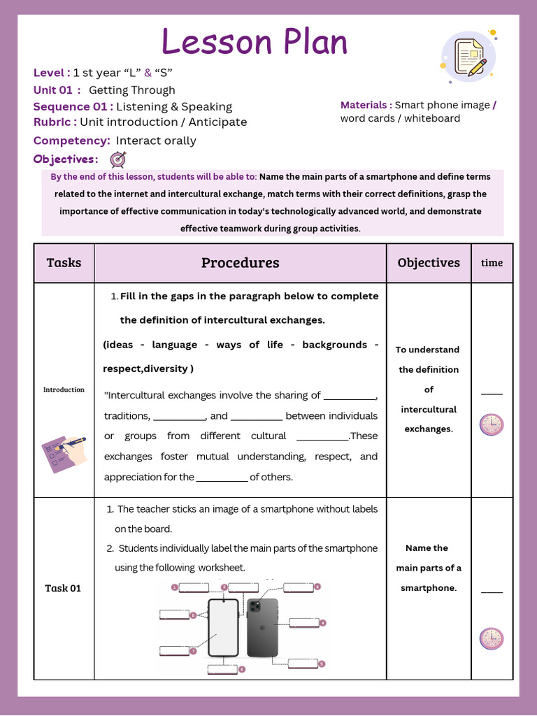 lesson plan unit 1 seq 1 . anticipate | PDF