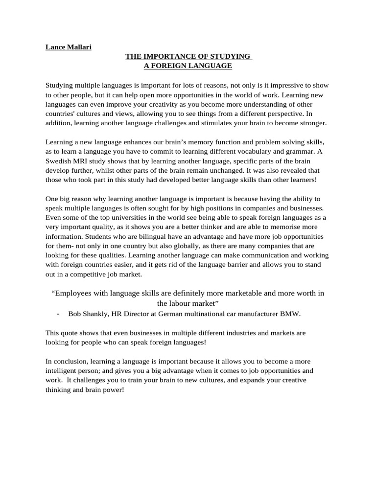 Why Is Learning A New Language Important | PDF