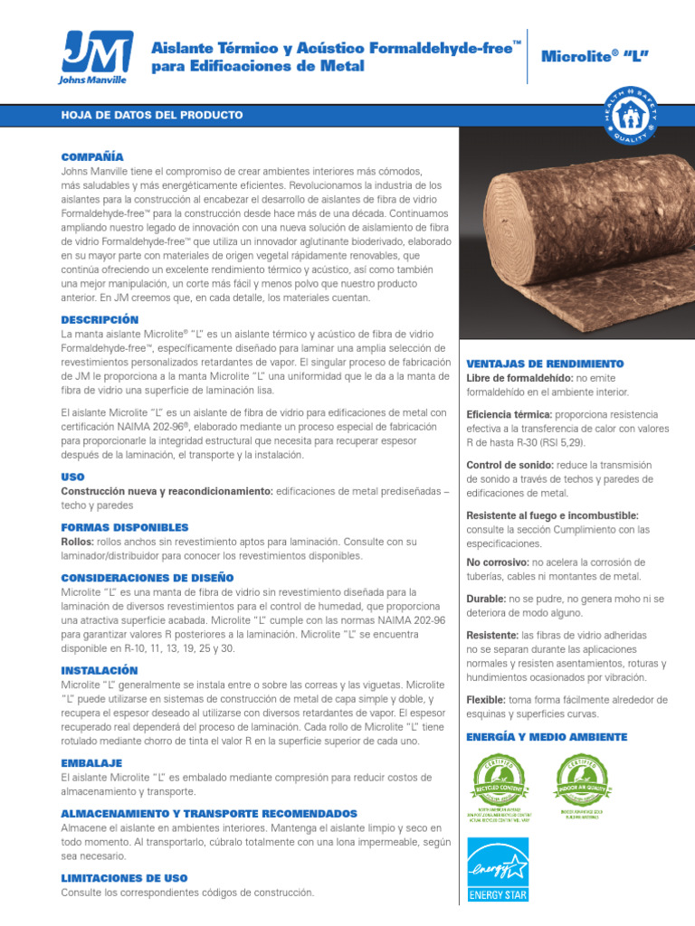 MBI-313-Microlite-L-Data-Sheet-Spanish Fibra de Vidrio | PDF
