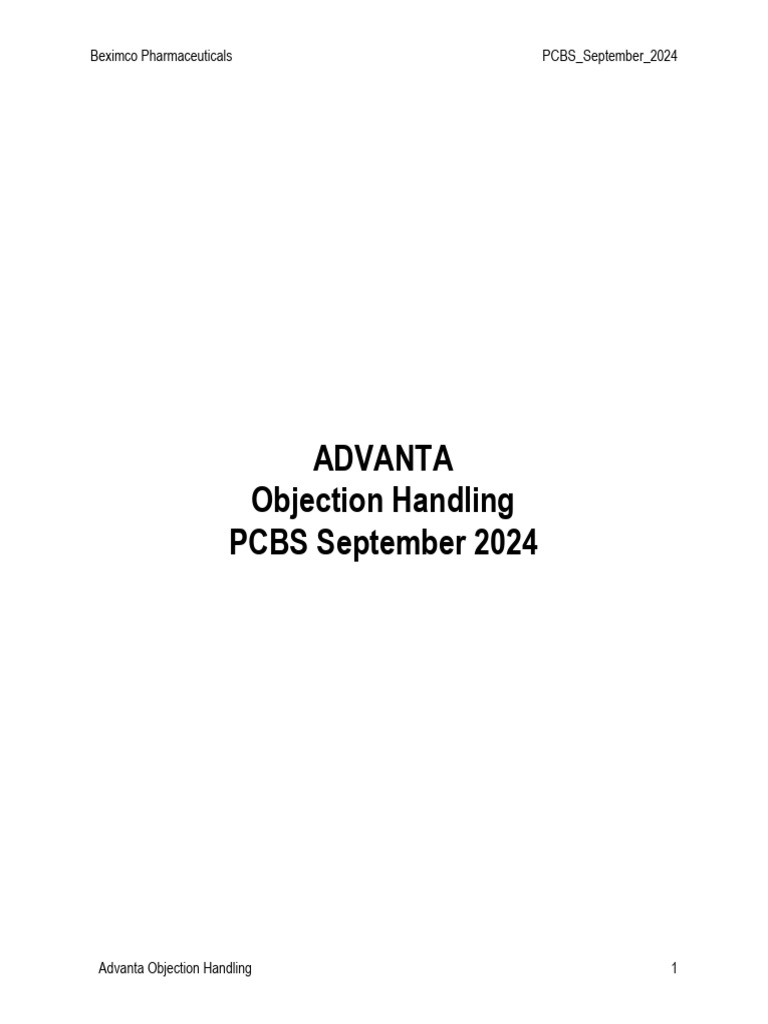 Advanta Objection Handling PCBS Sep'24 | PDF