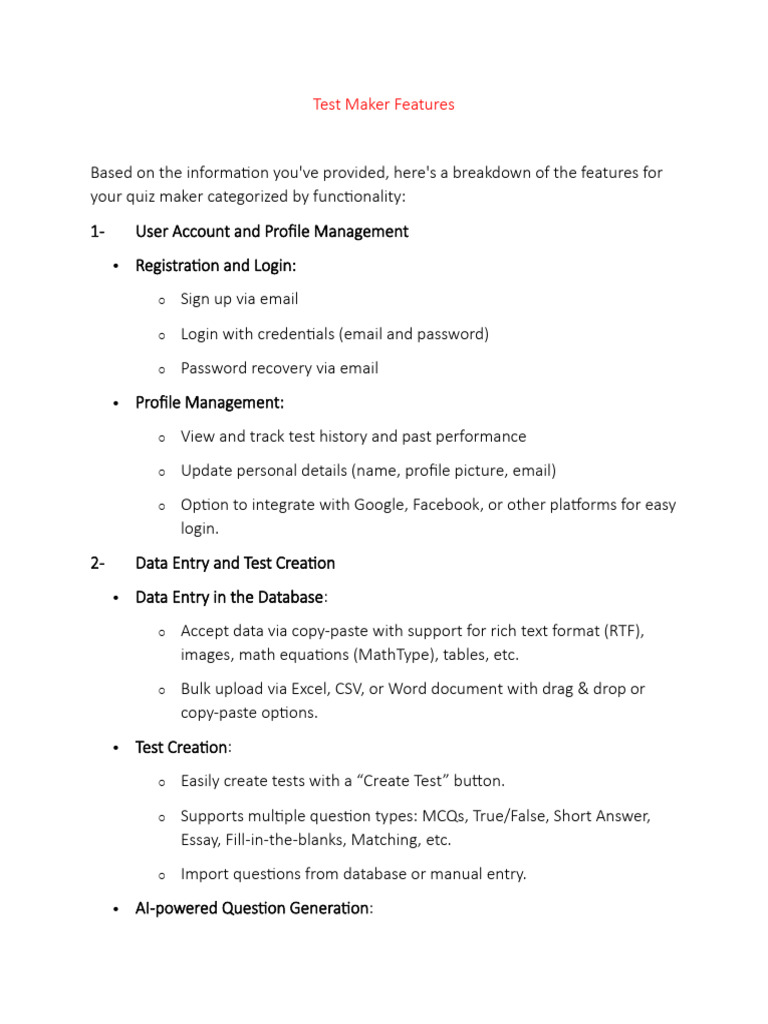 Test Maker Features | PDF