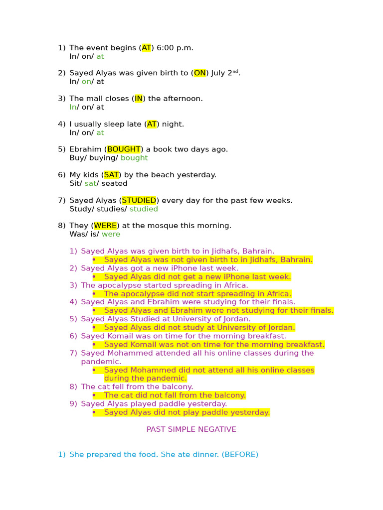Past Simple Tense. 12-13 May 2024 | PDF