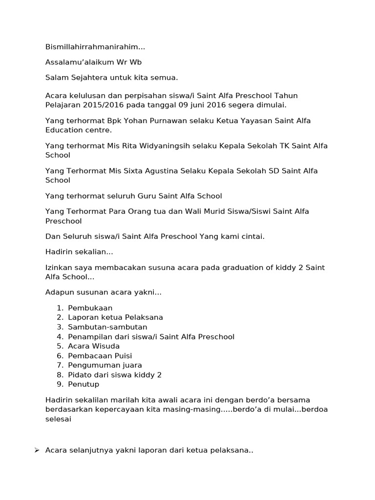 Teks Pembawa Acara Graduation Day | PDF