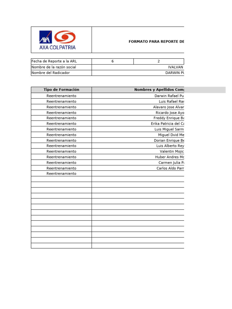 Fomato Reporte Capacitacion, Entrenamiento,Reentrenamiento Alturas | PDF