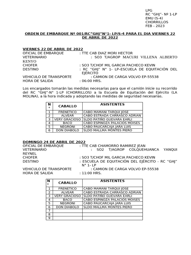 Orden de Embarque Modelo | PDF