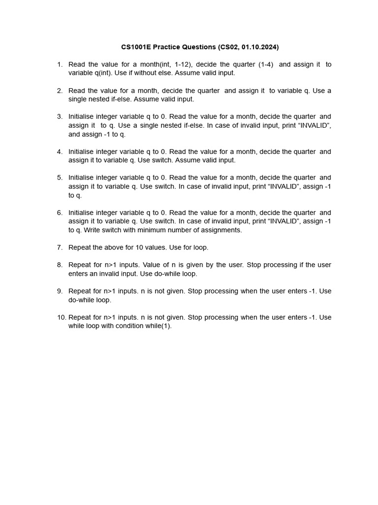 CS02 Practice Questions 01.10.2024 | PDF