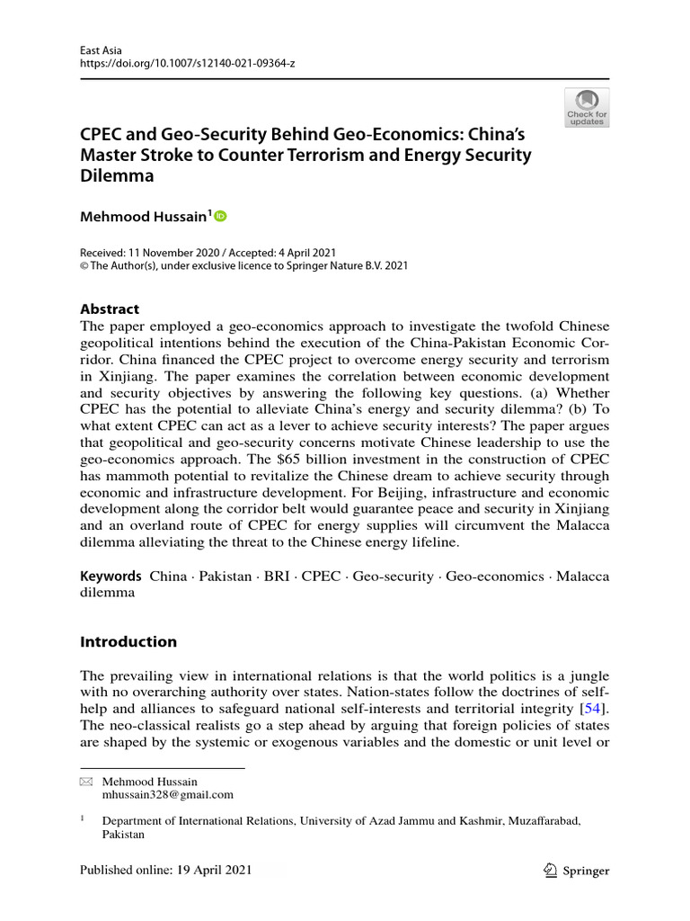 CPEC and Geo Security Behind Geo Economi | PDF