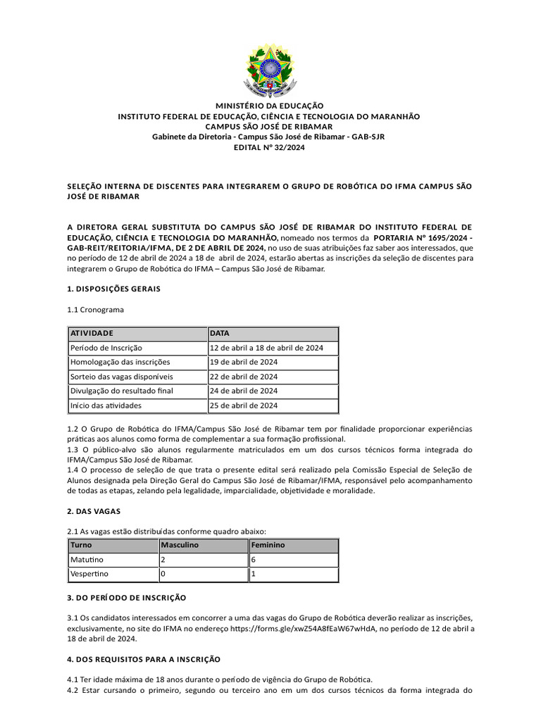 001 Programa Institucional SJR Edital N 32 2024 | PDF