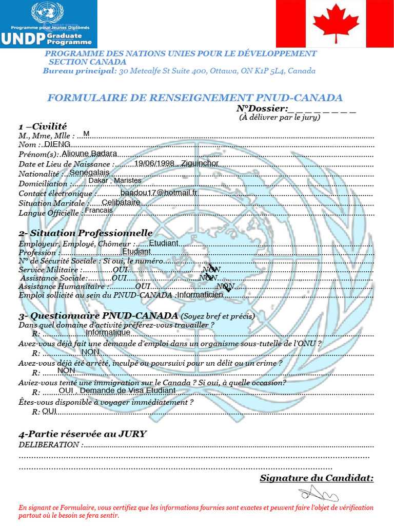 Formulaire de Renseignement | PDF