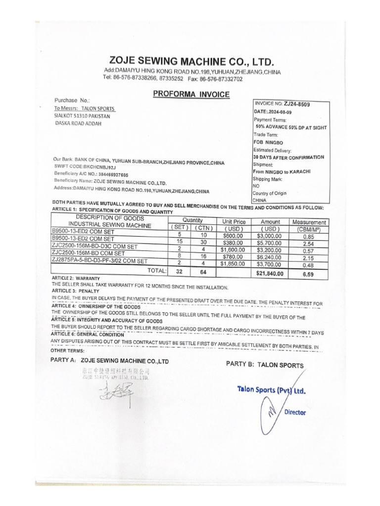 Zoje Sewing Machine Co., Ltd. | PDF