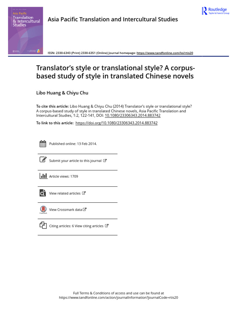 Translator S Style or Translational Style A Corpus Based Study of Style ...