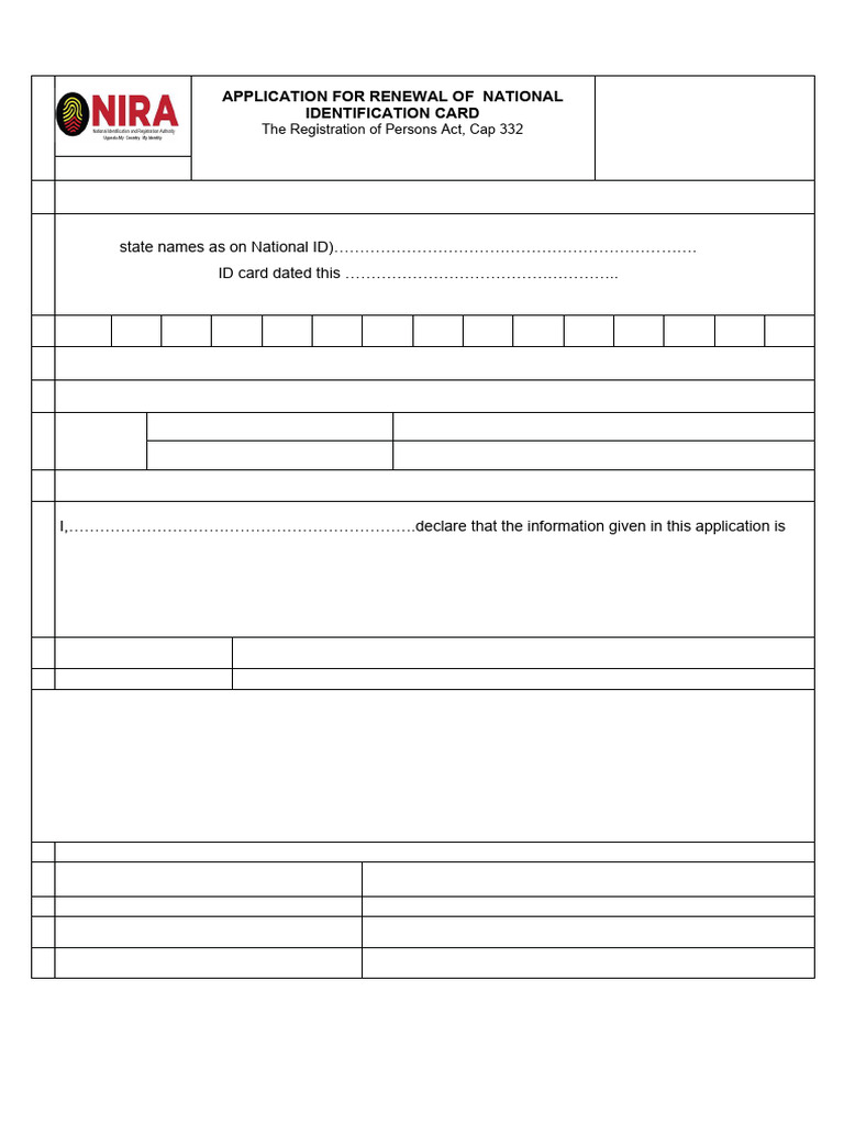 Form 9 - Application For Renewal of National Identification Card Form | PDF