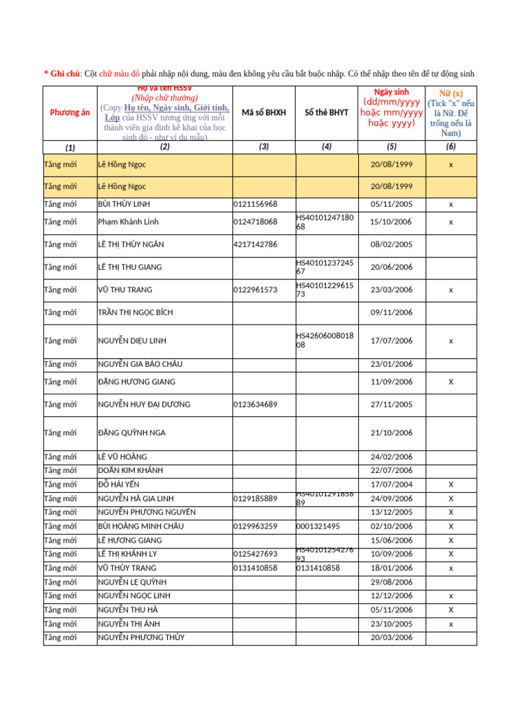 Kê Thông Tin Đóng Bảo Hiểm y Tế k18 Lần 1. Download | PDF