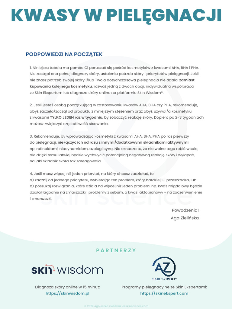 AZ Skin Science KWASY Tabelka | PDF