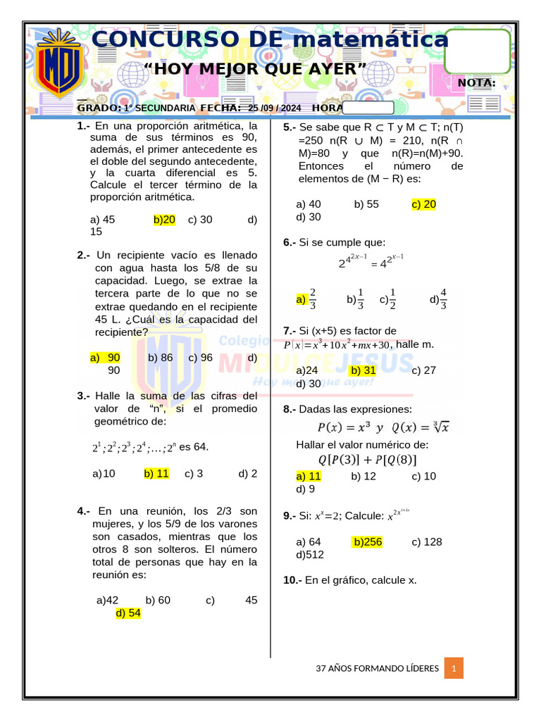 Ejercicios de Matemáticas 1° Secundaria | PDF | Matemáticas