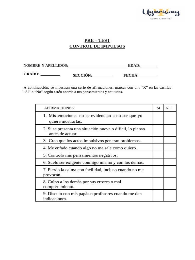 Pre Test de Control de Impulsos | PDF