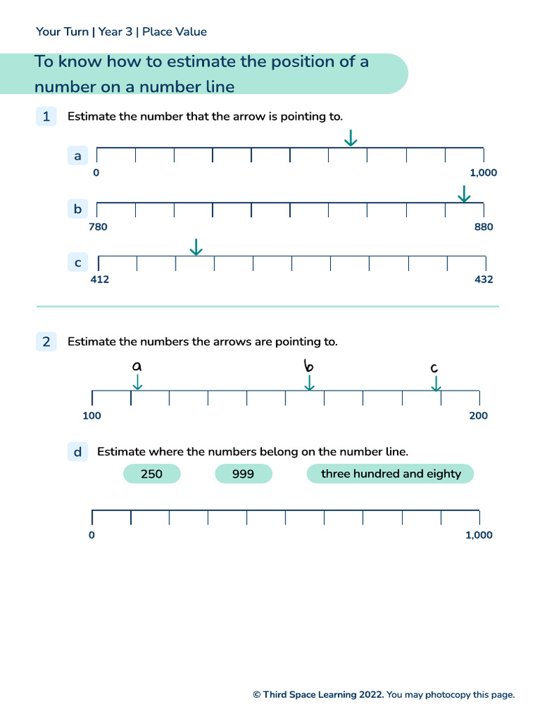 Y3 Worksheet Estimate On A Number Line | PDF