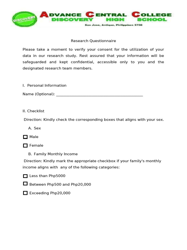 Research Questionnaire HUMSS 12 | PDF