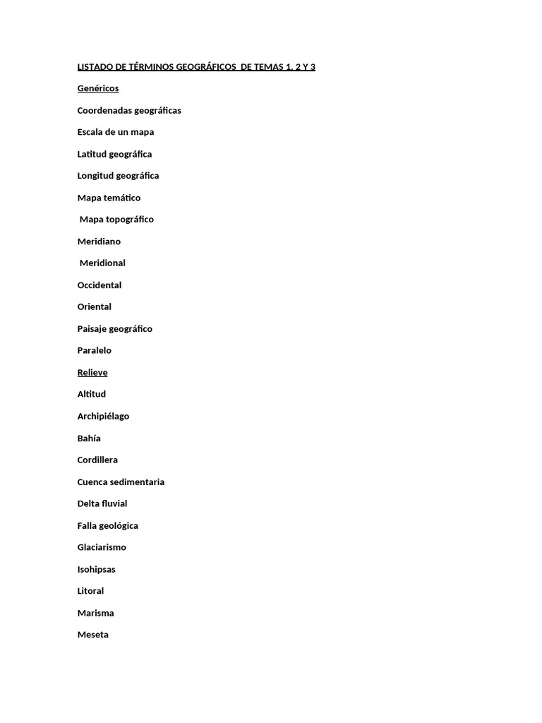 Listado de Términos Geográficos Temas 1 Al 3 | PDF